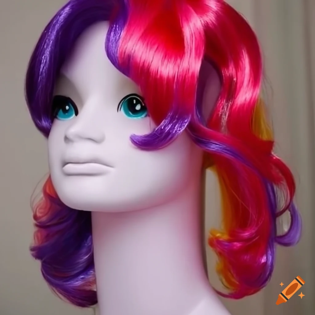 Mlp styled wig on a mannequin on Craiyon