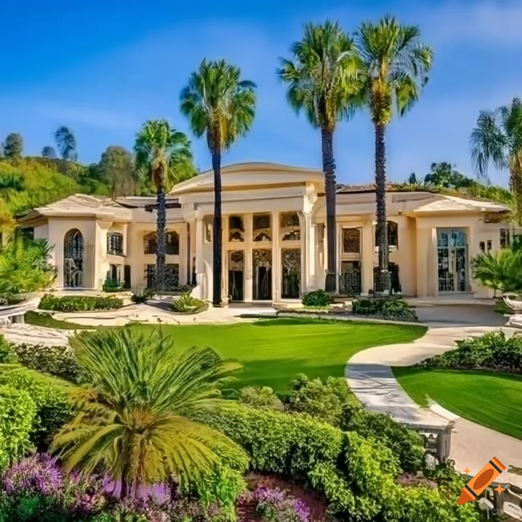 Beautiful mega-mansion in Hidden Hills, CA with hills and palm trees on ...