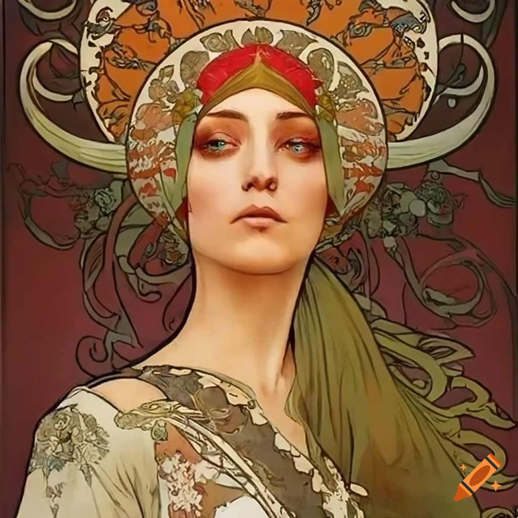 Circassian warrior by alphonse mucha on Craiyon