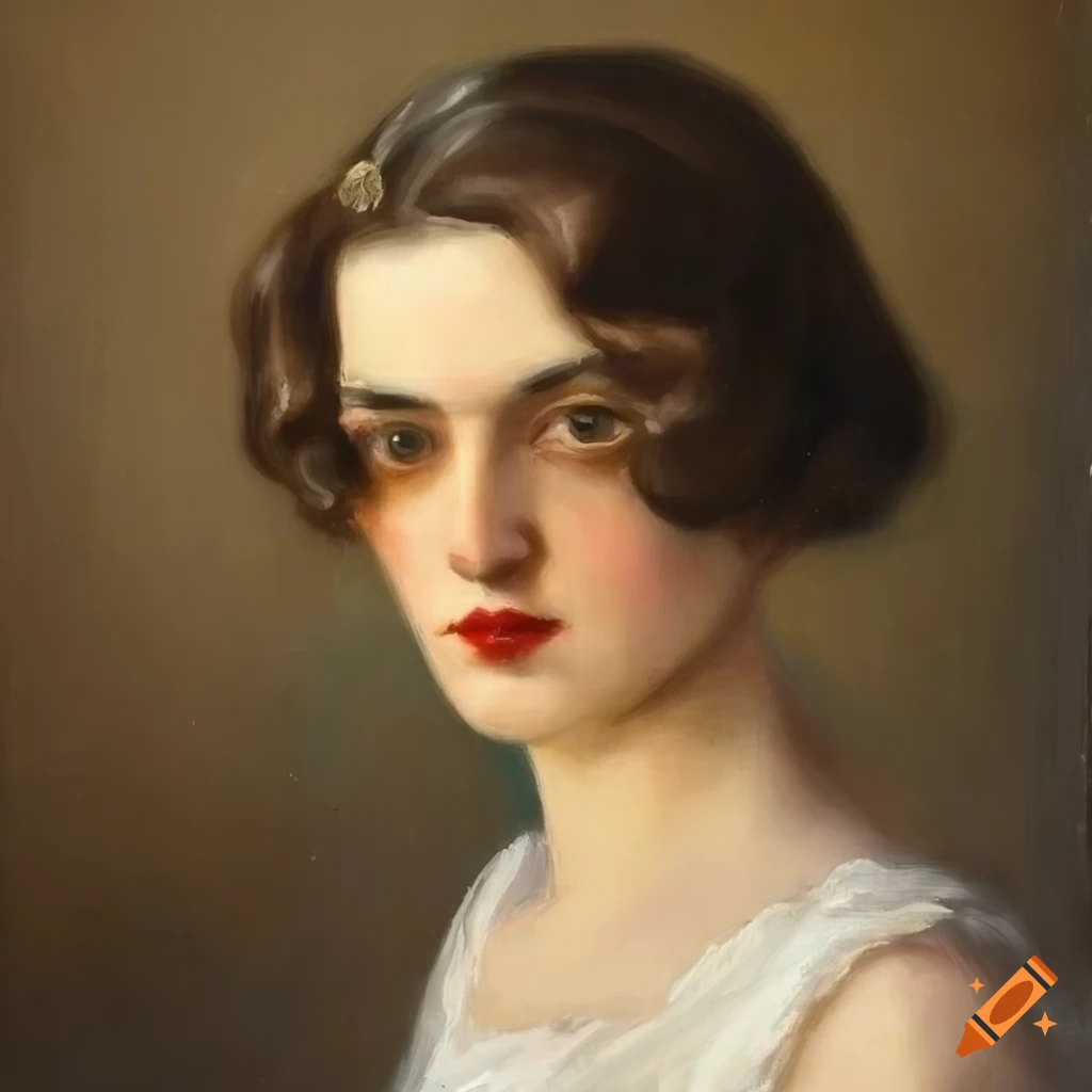 Formal young woman in a 1920s setting portrait painting on Craiyon