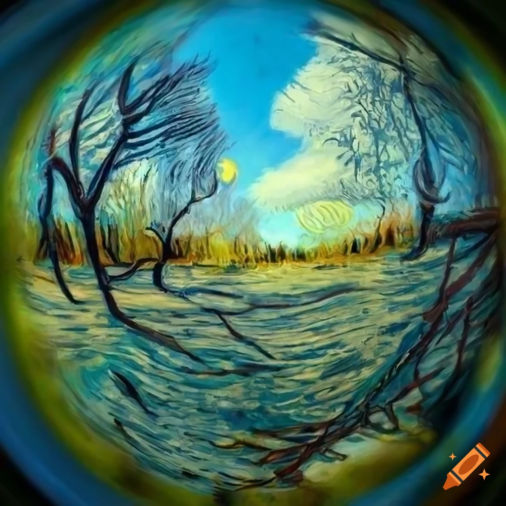 Distorted nature background with a fish eye effect in the style of van ...