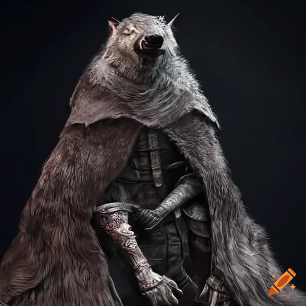 Character blaidd a human-wolf from elden ring in a dark setting on Craiyon
