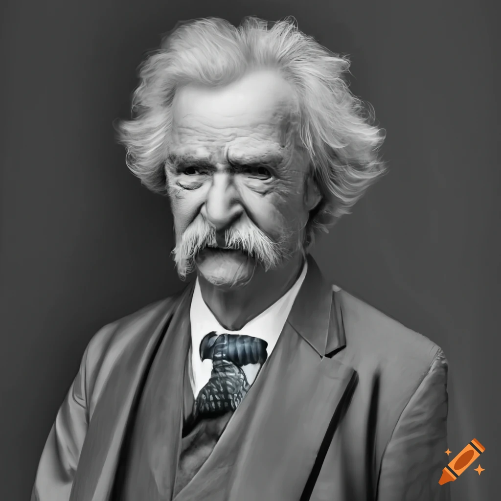 Portrait of mark twain with exaggerated features on Craiyon