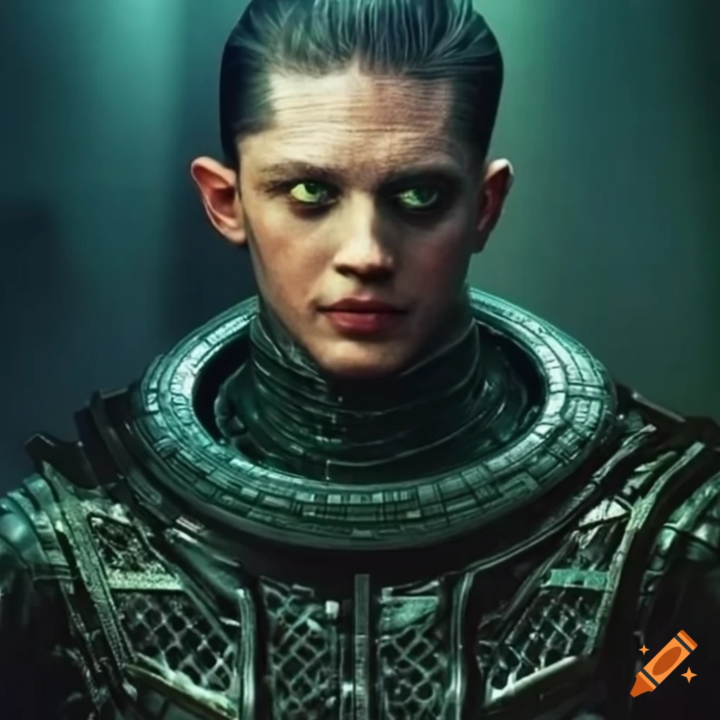Young Tom Hardy as Romulan Praetor Shinzon sitting triumphantly on the ...
