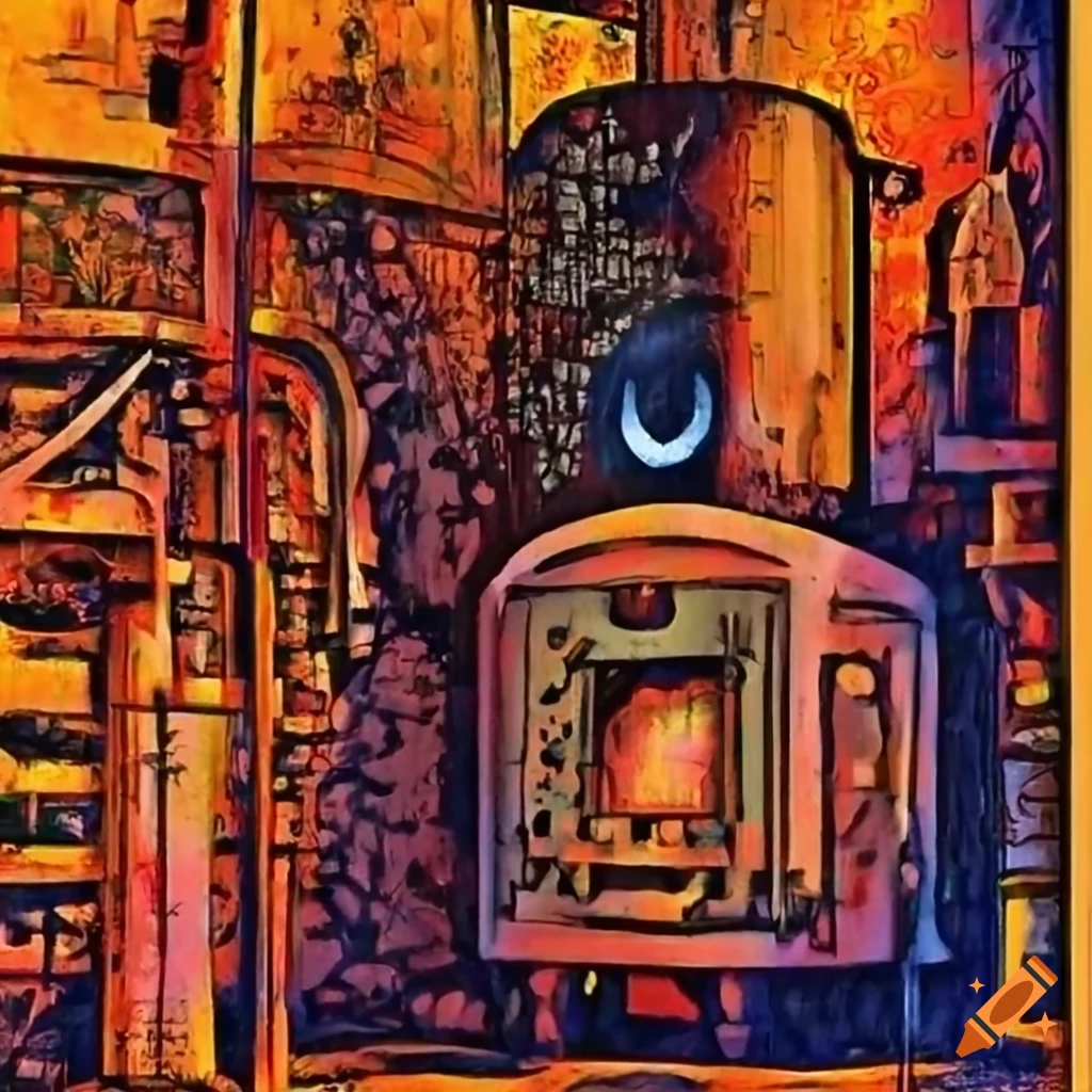 Vintage woodcut illustration of a gas furnace on Craiyon