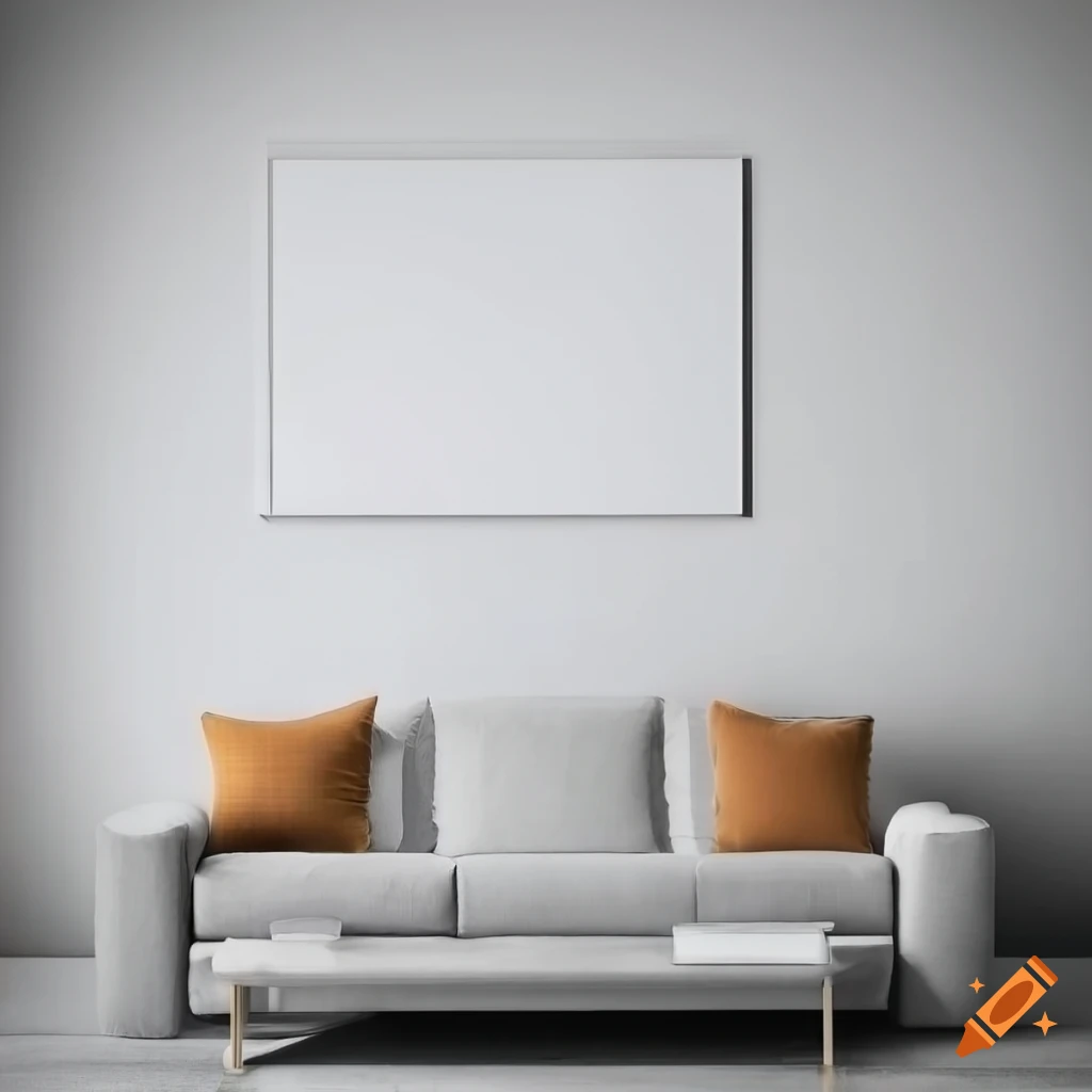 Modern living room with couch and blank white wall on Craiyon
