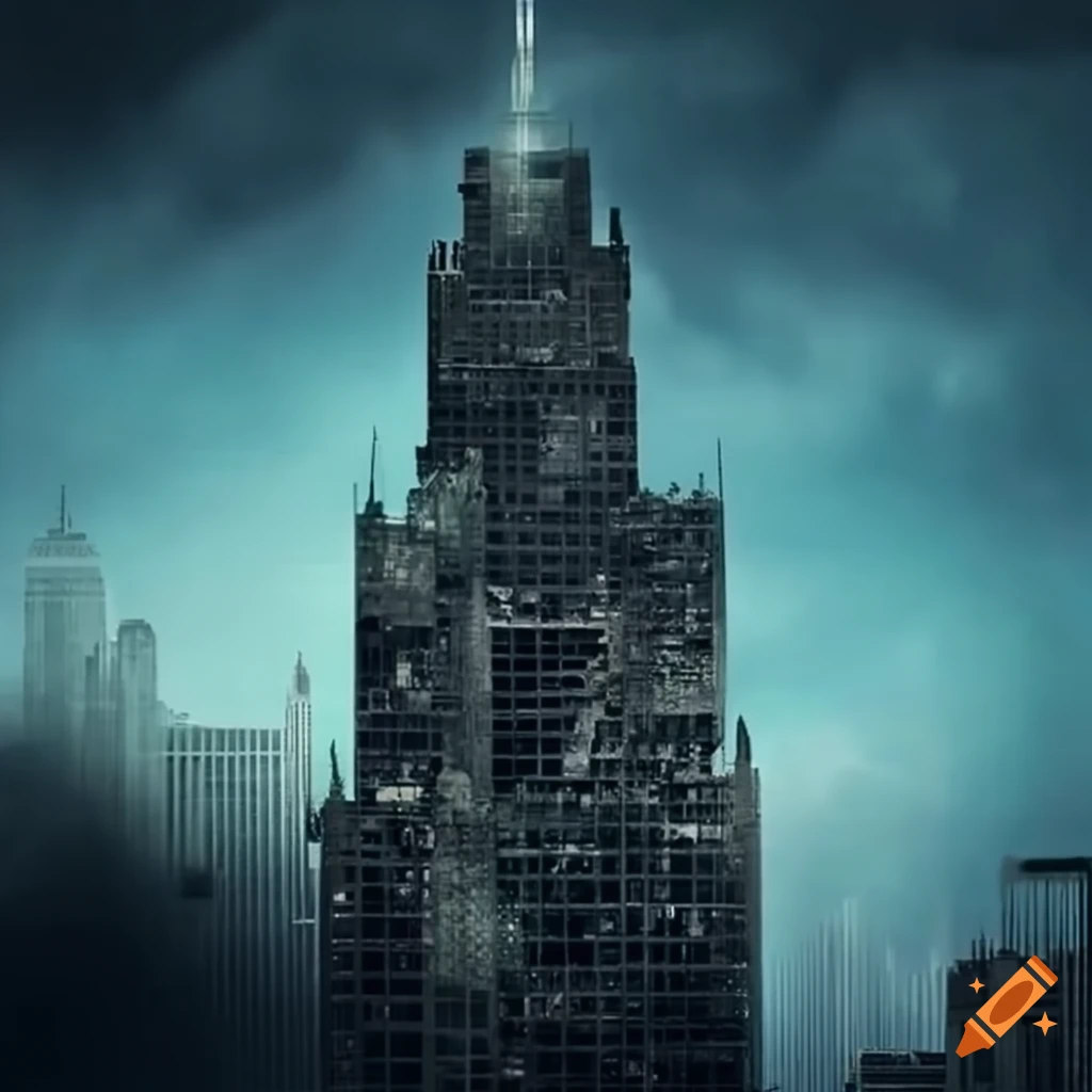 Ruins of willis tower in post-apocalyptic chicago on Craiyon