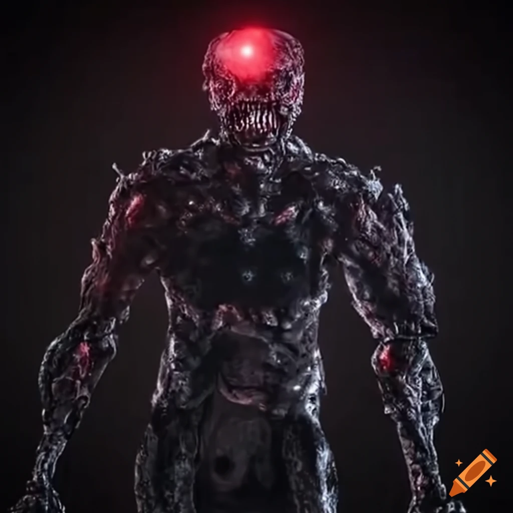 Evil humanoid with red stars on body and galaxy-like appearance on Craiyon