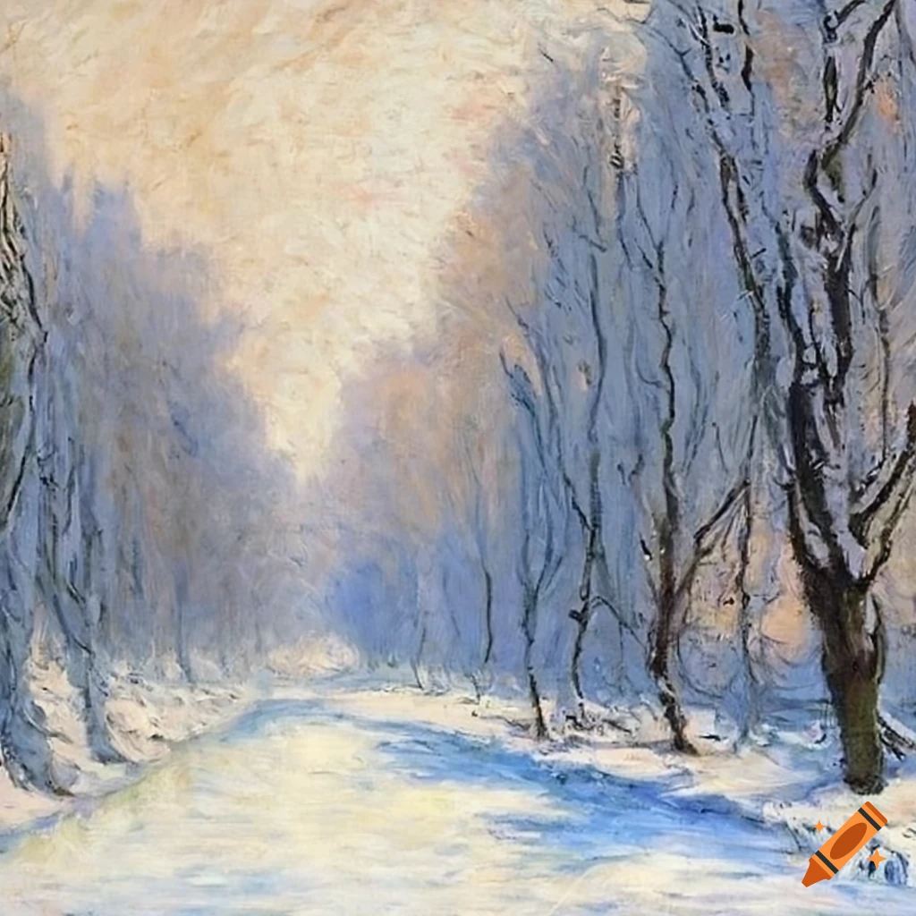 Snow-covered trees by Claude Monet on Craiyon