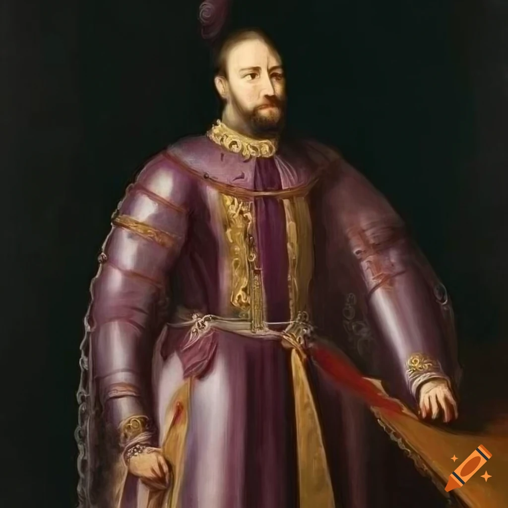 Portrait of a high medieval emperor in purple imperial attire on Craiyon