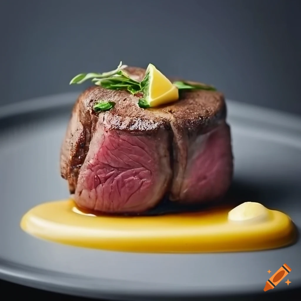 Medium rare filet mignon with melting butter on top on Craiyon
