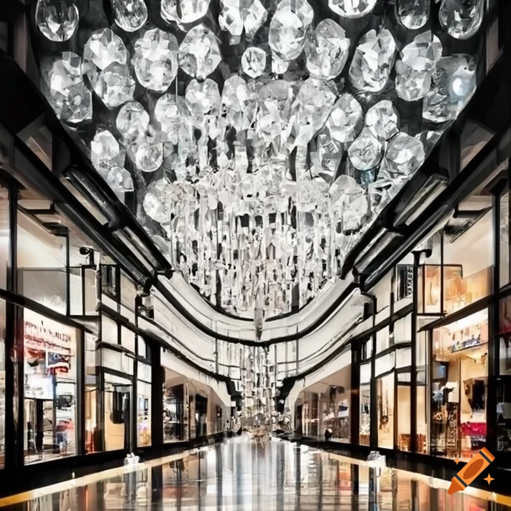 Interior of 5-story mall shop with crystal decorations on Craiyon