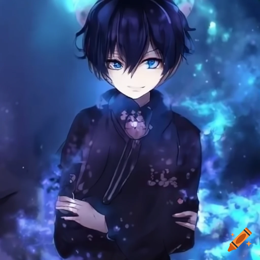 Dark blue magical anime boy character on Craiyon