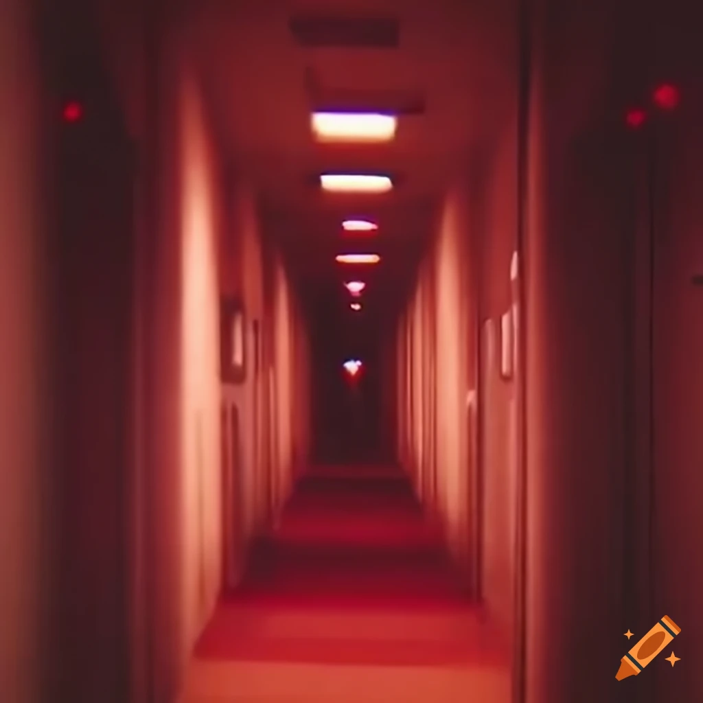 Hospital hallway with red lights in vintage vhs footage on Craiyon