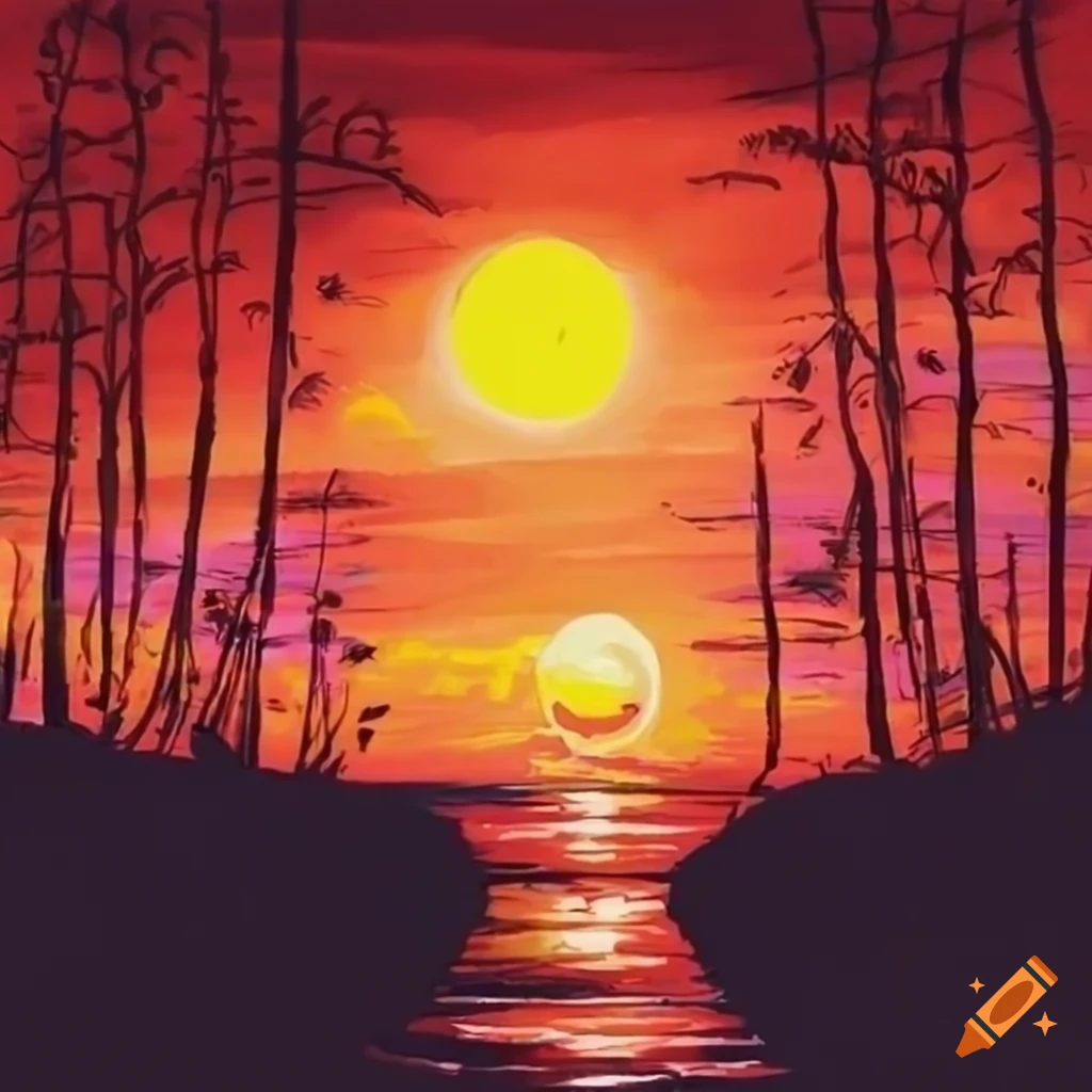 Beautiful sunset drawing on Craiyon