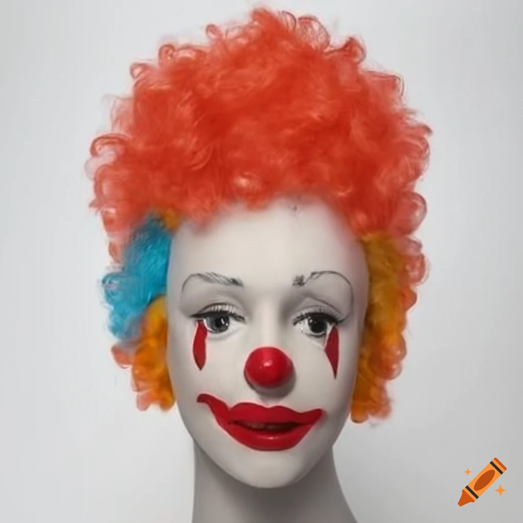 Colorful clown bob wig on a mannequin on Craiyon