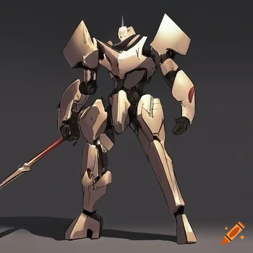 Armored anime mecha with spear on Craiyon