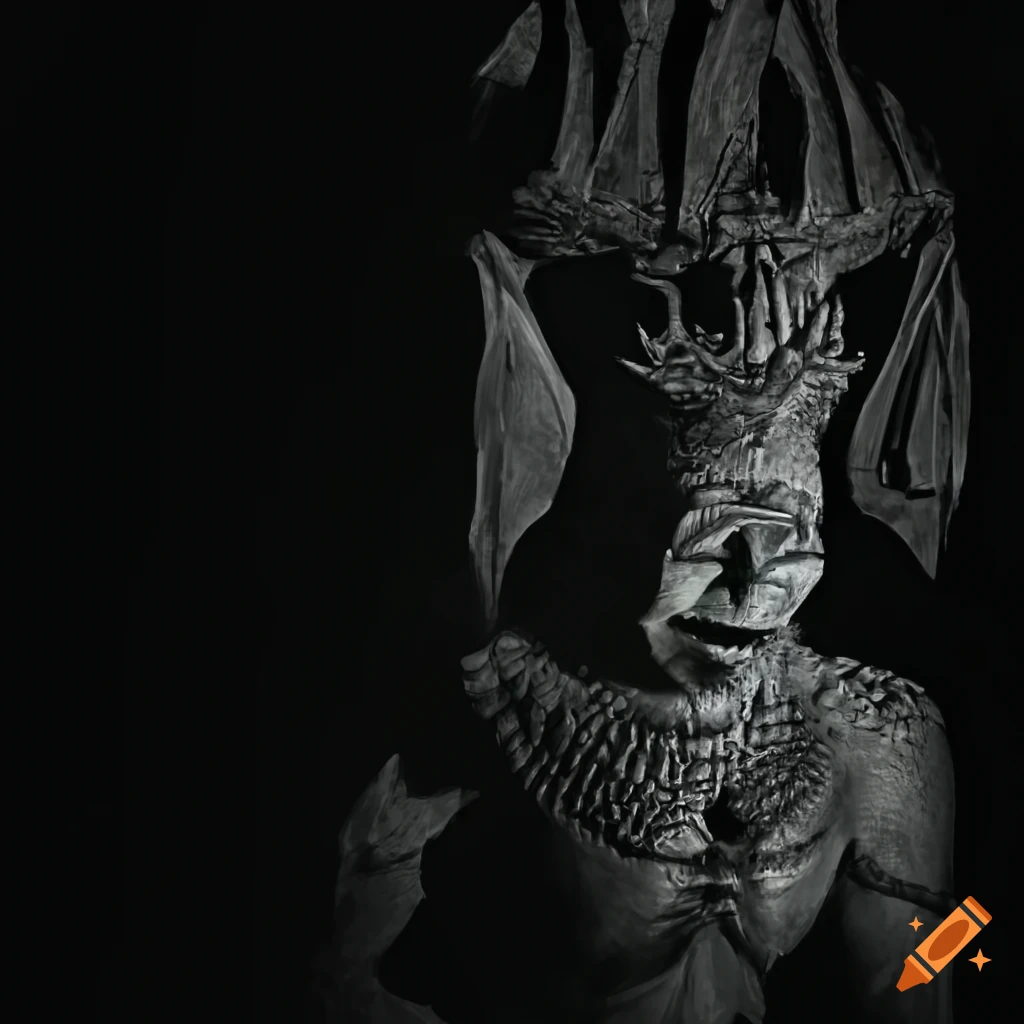 Bat god in a cave temple in an 1980s dark fantasy setting on Craiyon