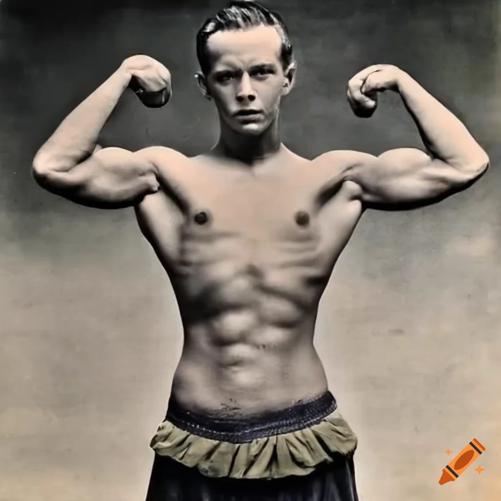 Vintage colorized image of a young man introduced to bodybuilding in ...