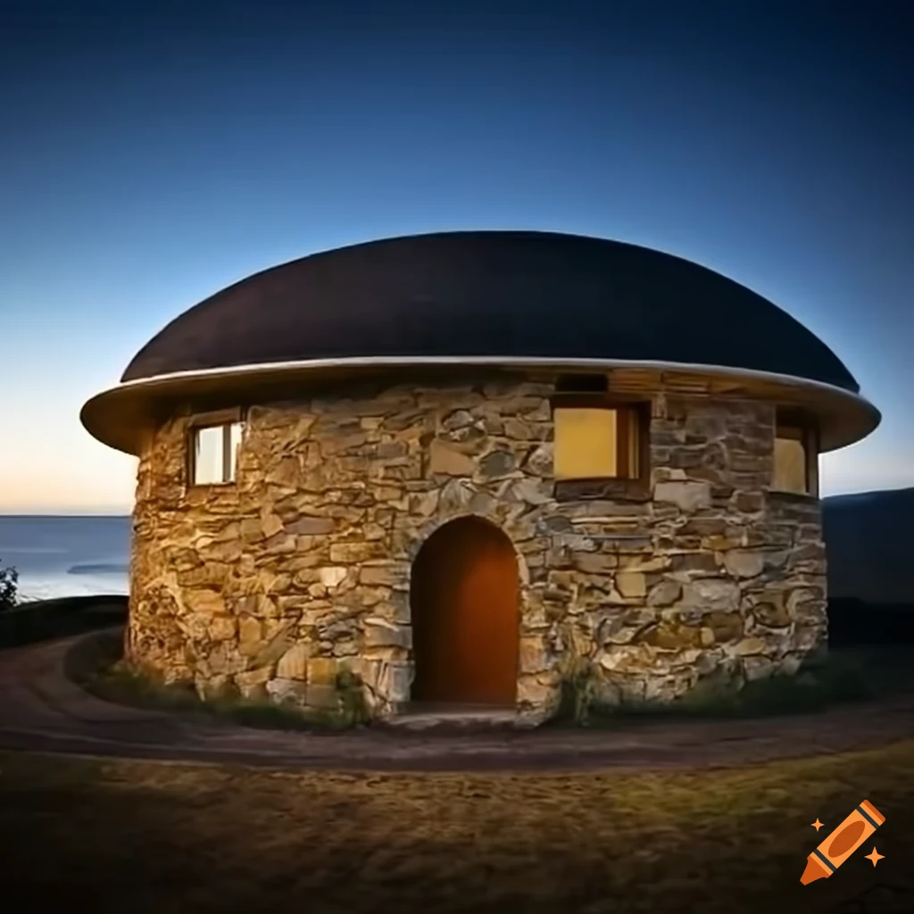 Modern round stone house on Craiyon