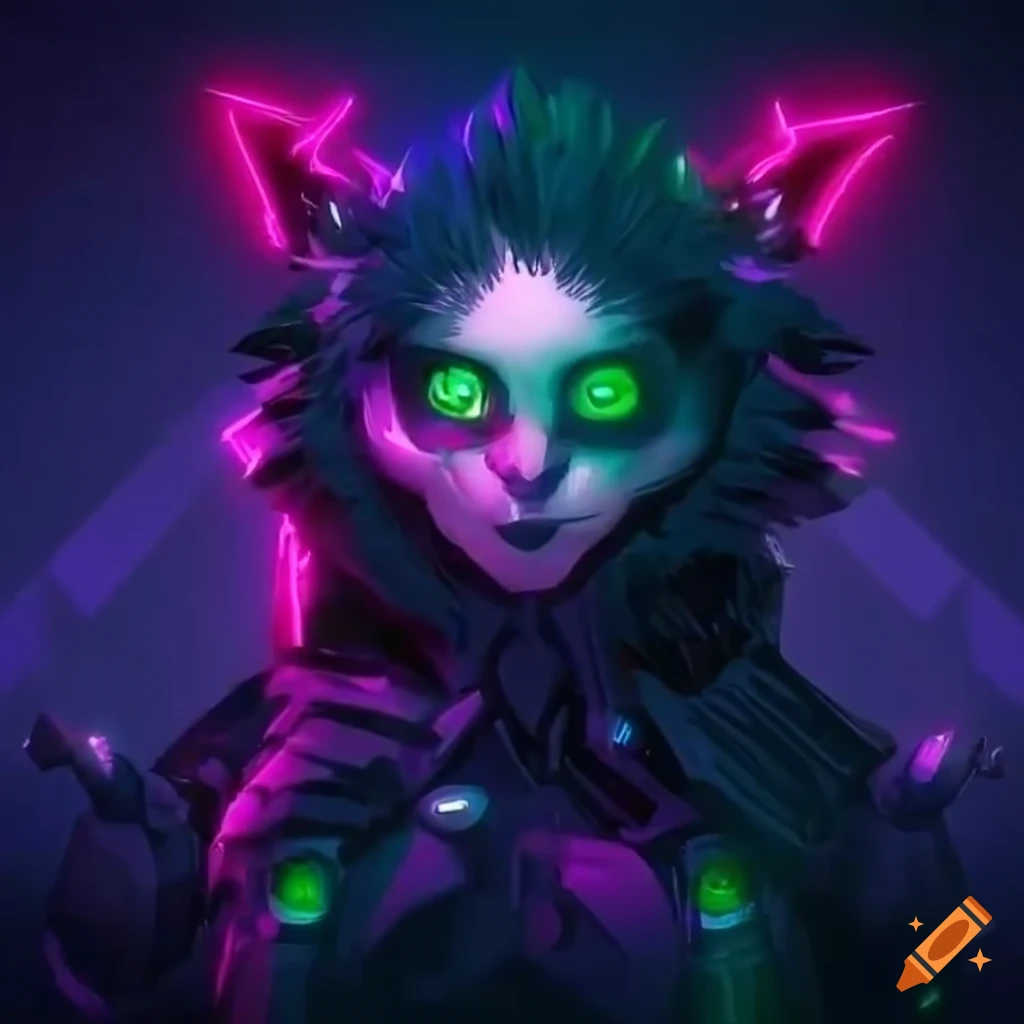 Cyberpunk female anthropomorphic pine marten with giraffe horns and ...