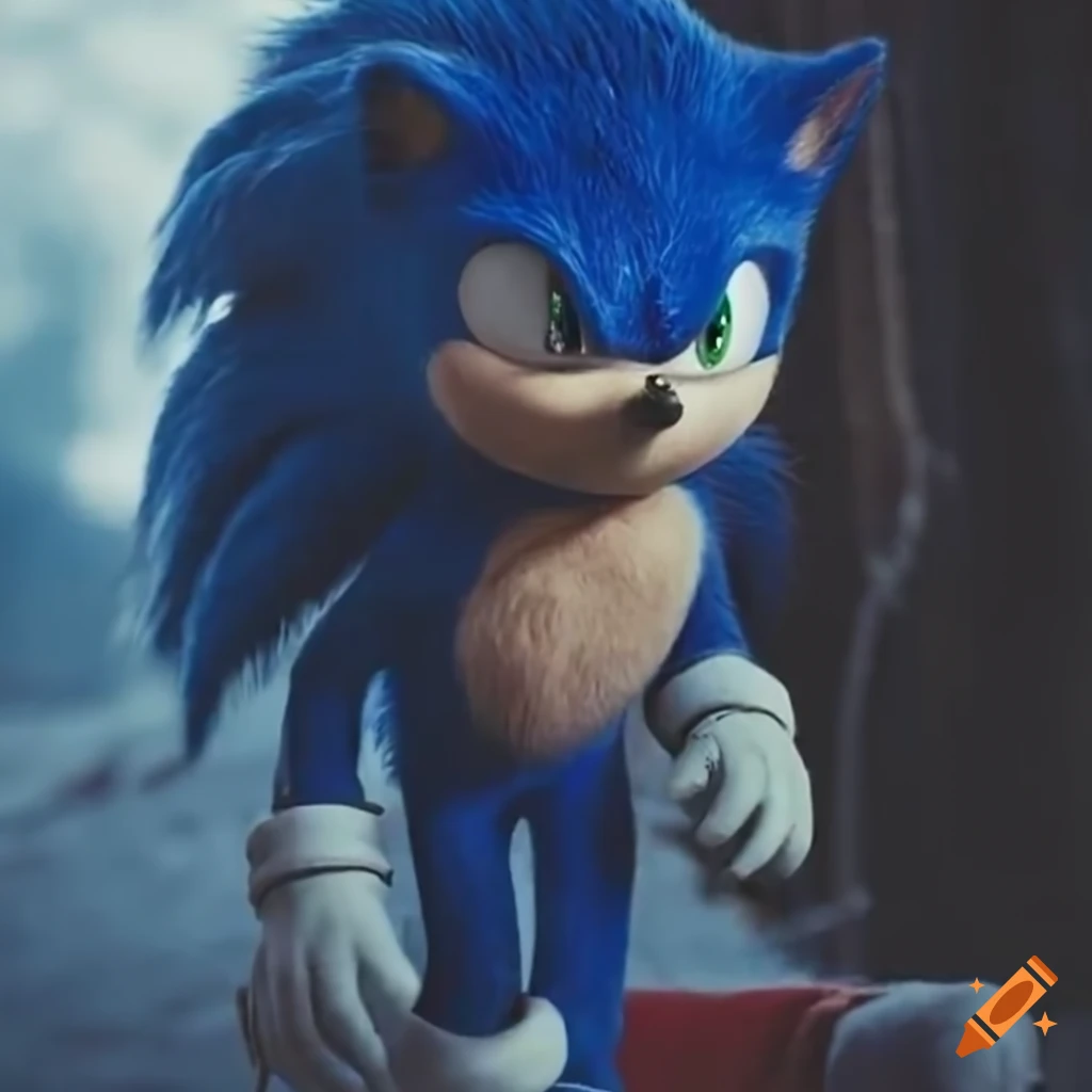 Live action movie scene featuring sonic the hedgehog on Craiyon