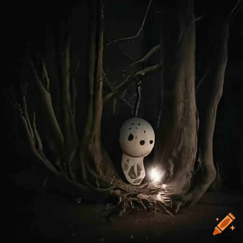 Japanese kodama tree spirits on long-branched trees during the white ...