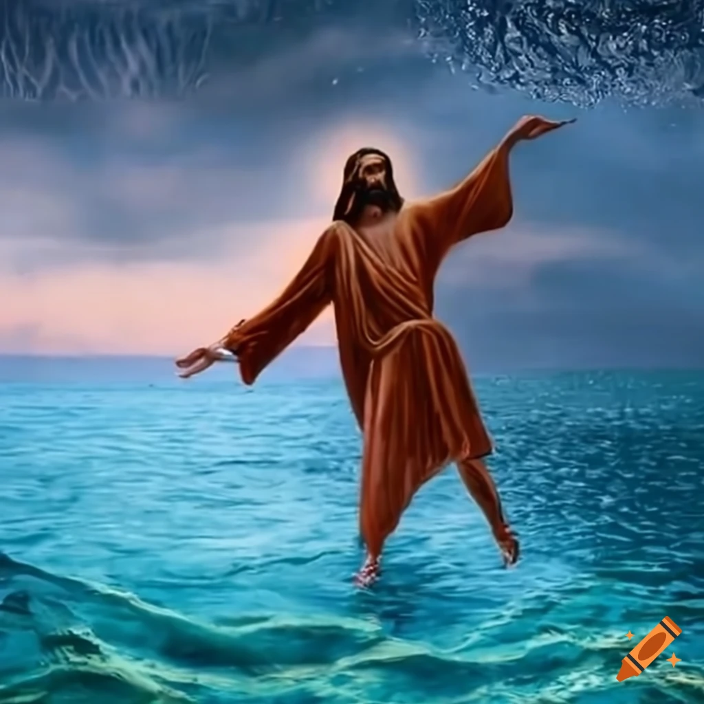 Jesus dancing the mambo on water on Craiyon