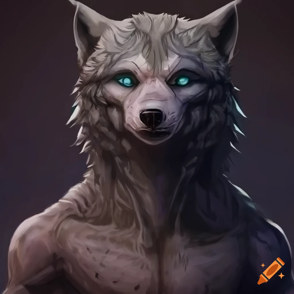 Humanoid wolf mid torso portrait in stellaris art style on Craiyon