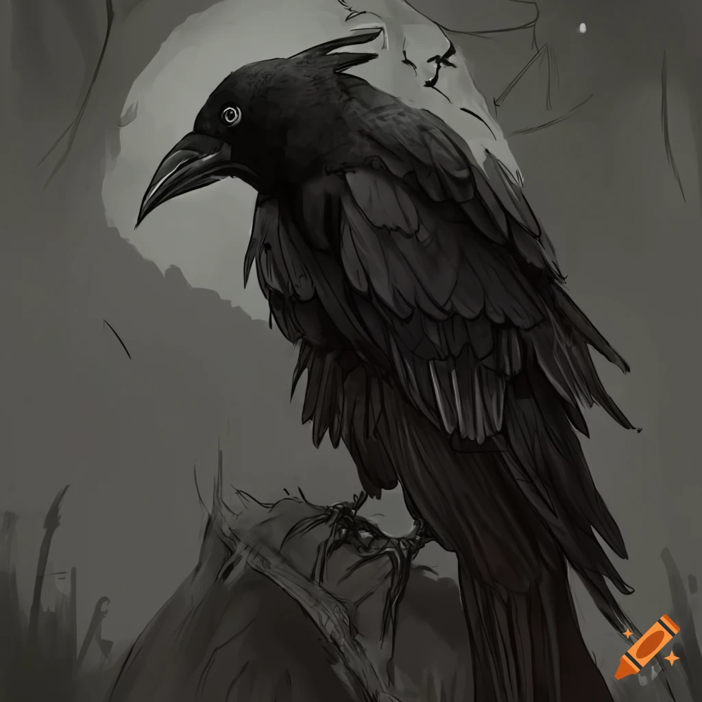 Undead crow drawing on Craiyon