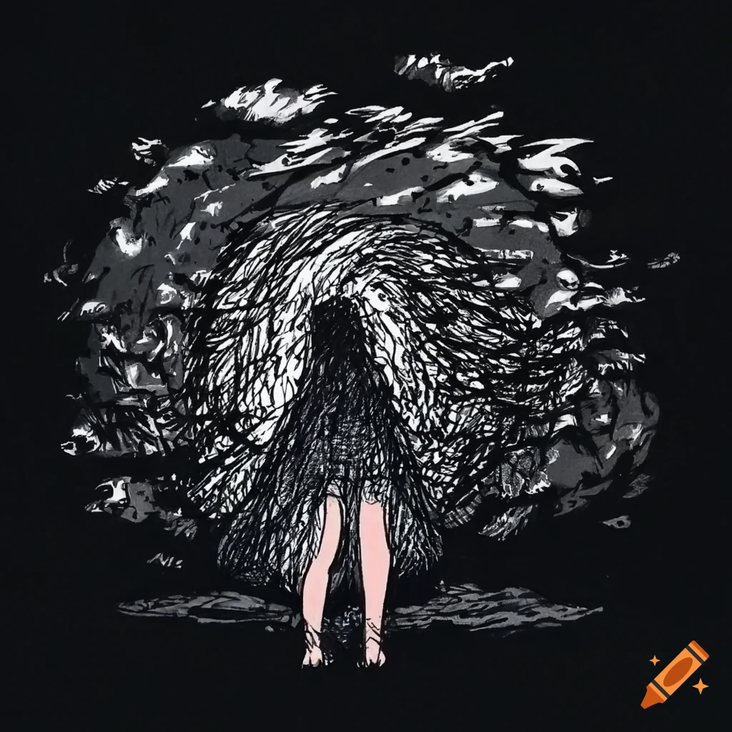 Angry distorted weather landscape in pen sketch on Craiyon