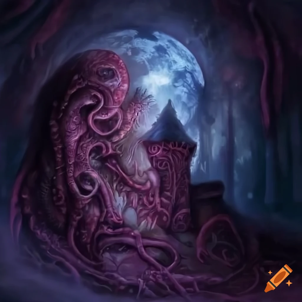 Lovecraftian entity breaking the moon with fire and destruction on Craiyon