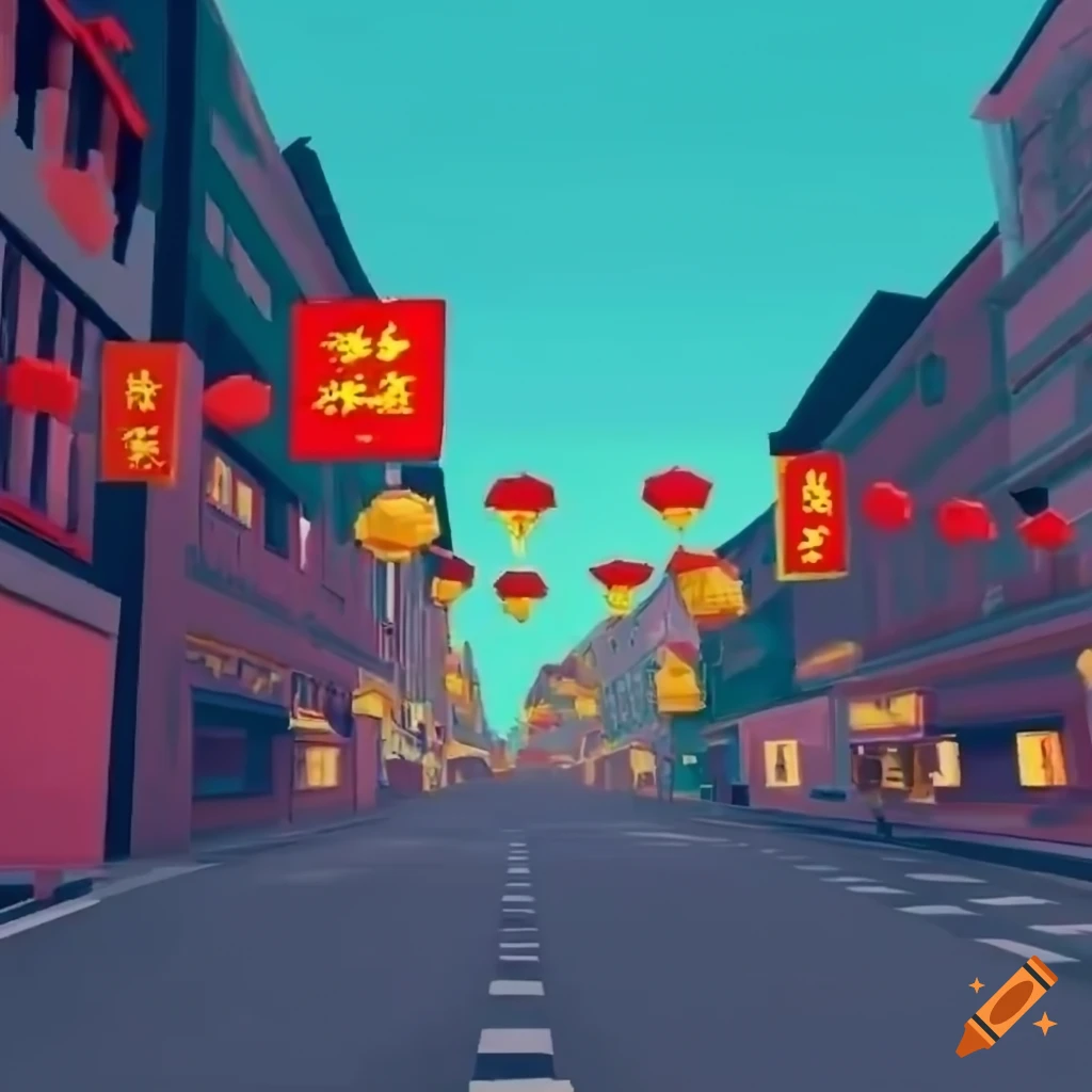 Chinatown streets in low-poly 1999 playstation game style on Craiyon