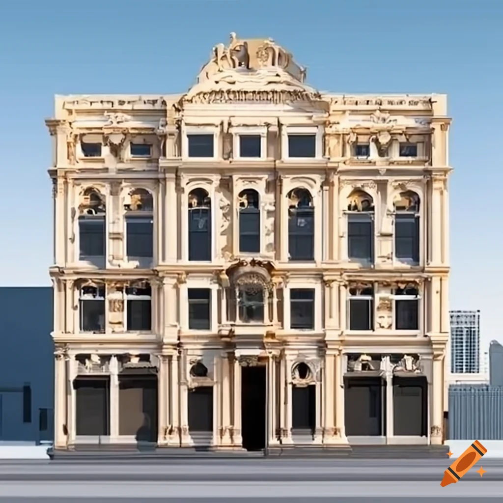 Classic 2-story commercial shop facade design on Craiyon