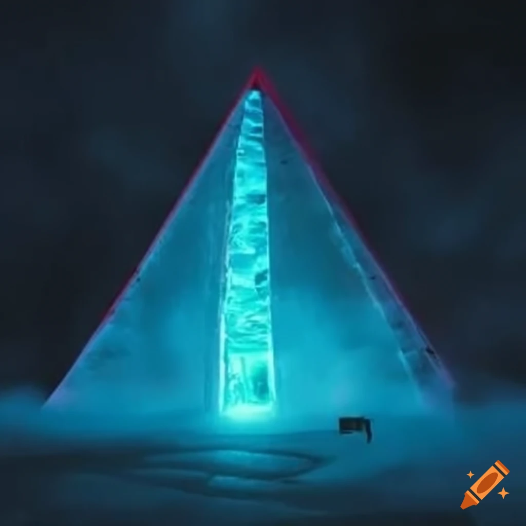 Glowing underground pyramid in a spooky setting on Craiyon