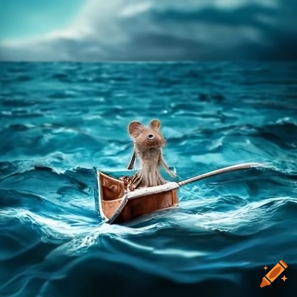 Mouse in boat on stormy sea on Craiyon