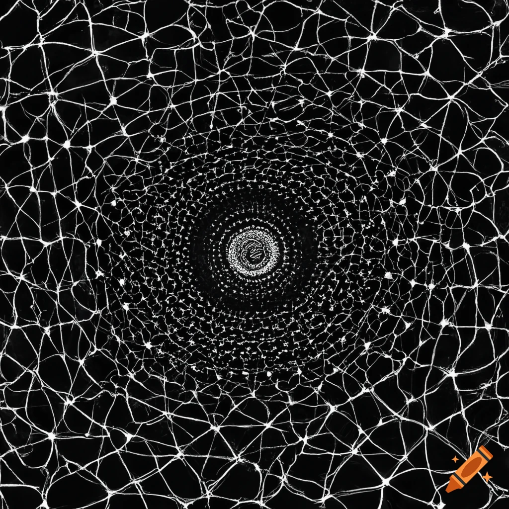 Minimalistic black and white map of consciousness with dots and lines ...