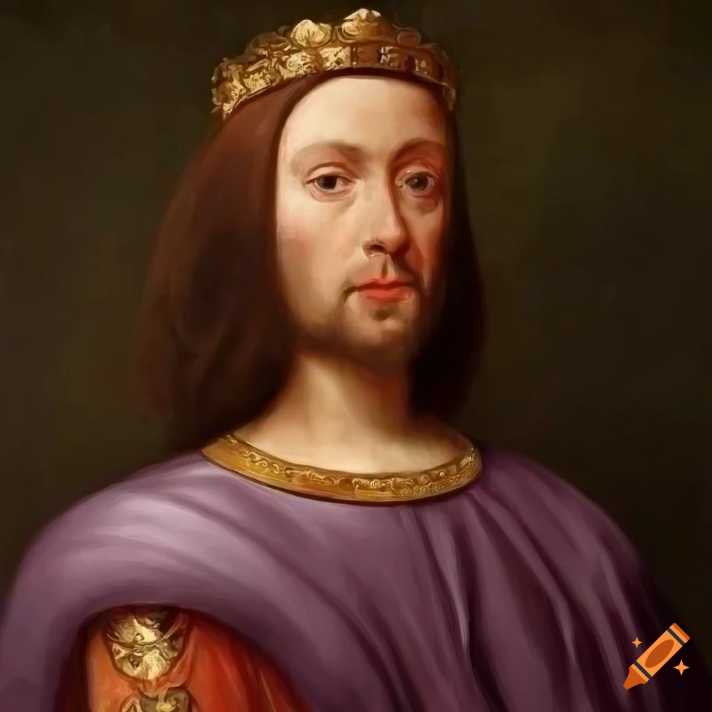 Portrait of an early medieval king in royal purple attire on Craiyon