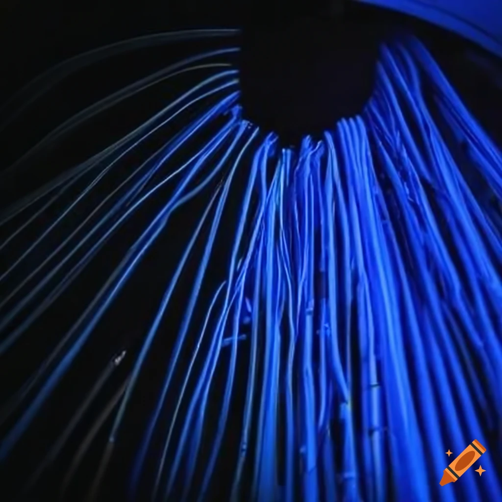 Cylindrical bundle of fiber-optic cables in server room on Craiyon