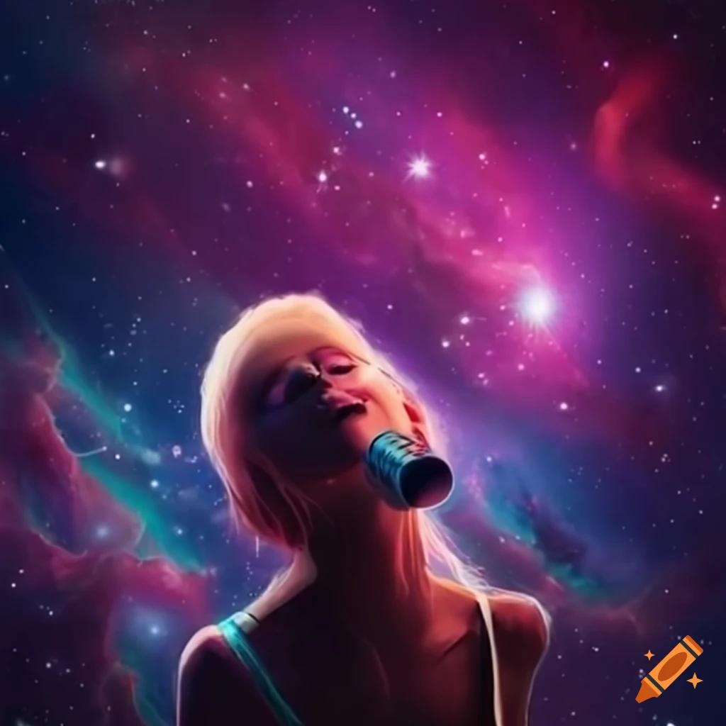 Space nebula resembling a female singer performing live on Craiyon