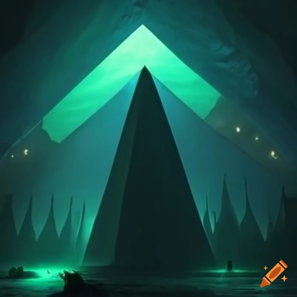 Glowing spooky underground alien pyramid on Craiyon