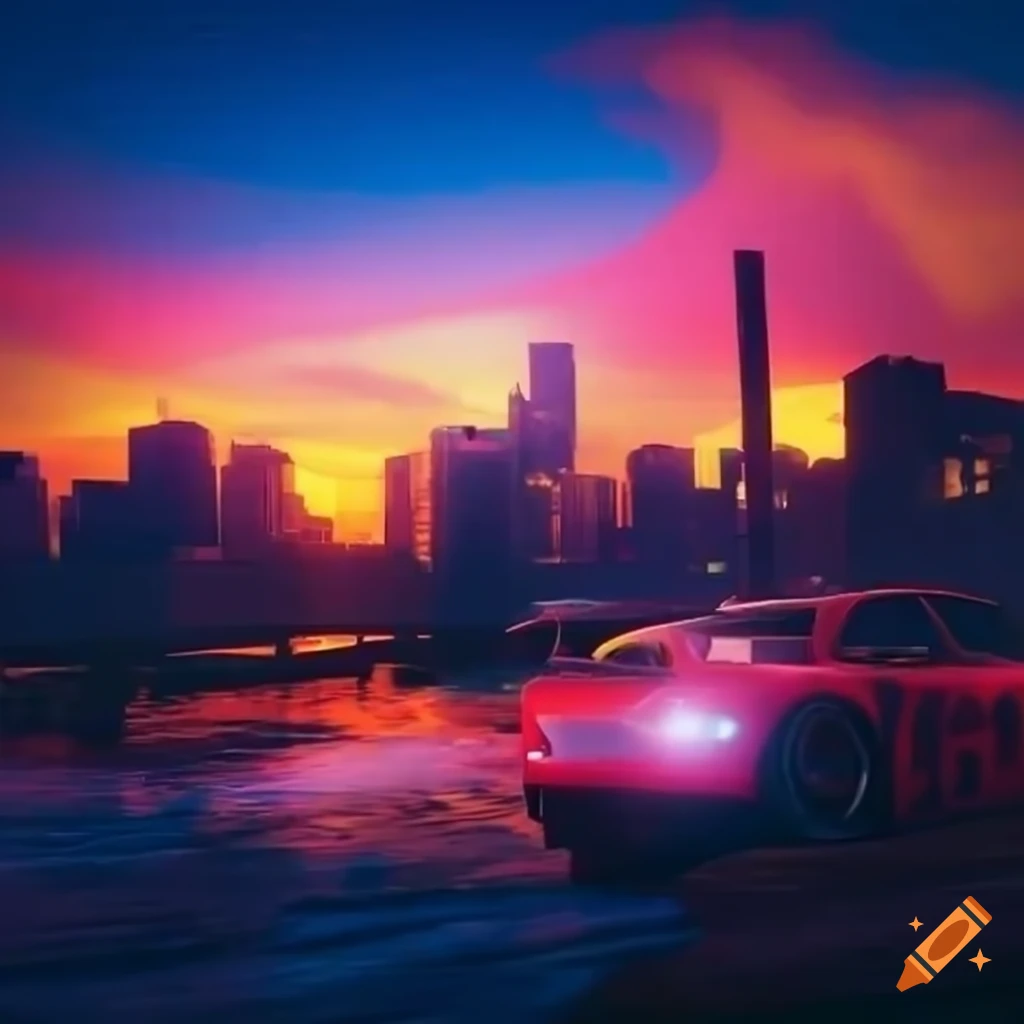 Gta 5 loading screen landscape with miami and fast food on Craiyon