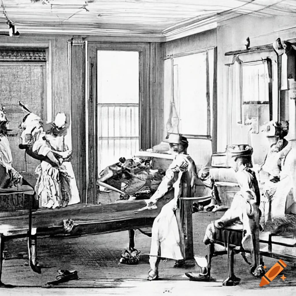 Historical depiction of an operating room in 1880 on Craiyon