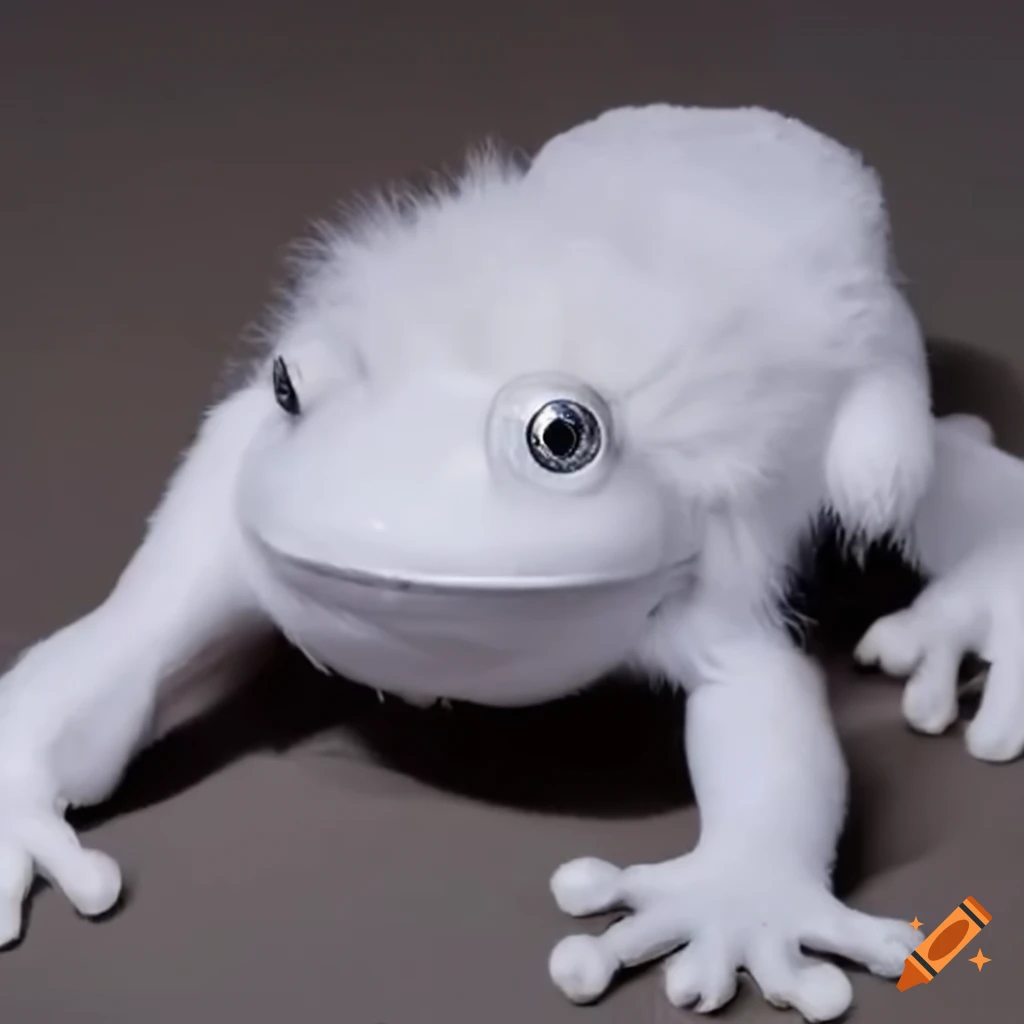 Mystical creature with frog body covered in white fur on Craiyon
