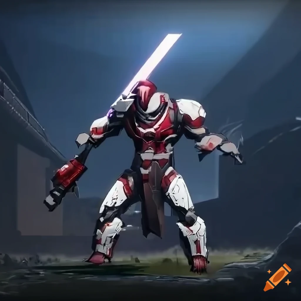Anime destiny 2 exo titan with a large red glass flail on Craiyon