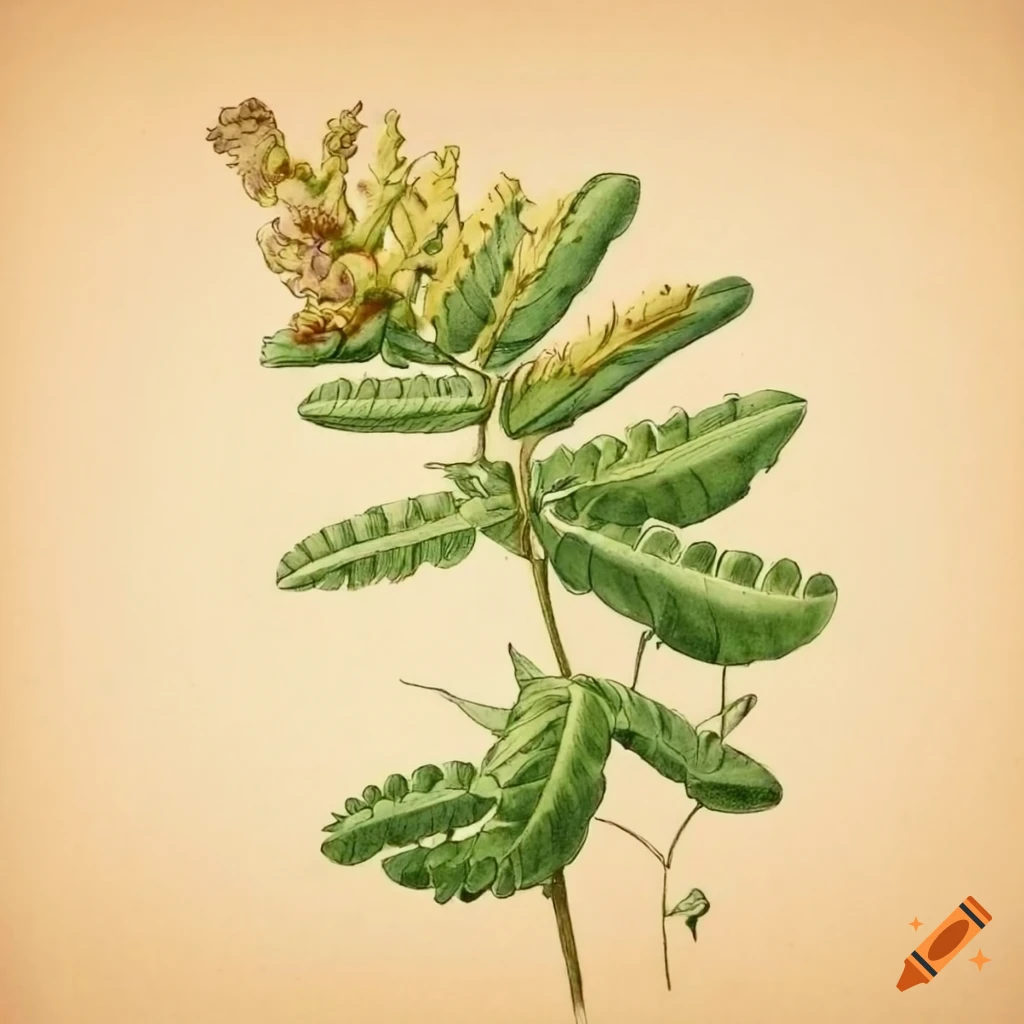 Botanical illustration of astragalus membranaceus plant in old book ...