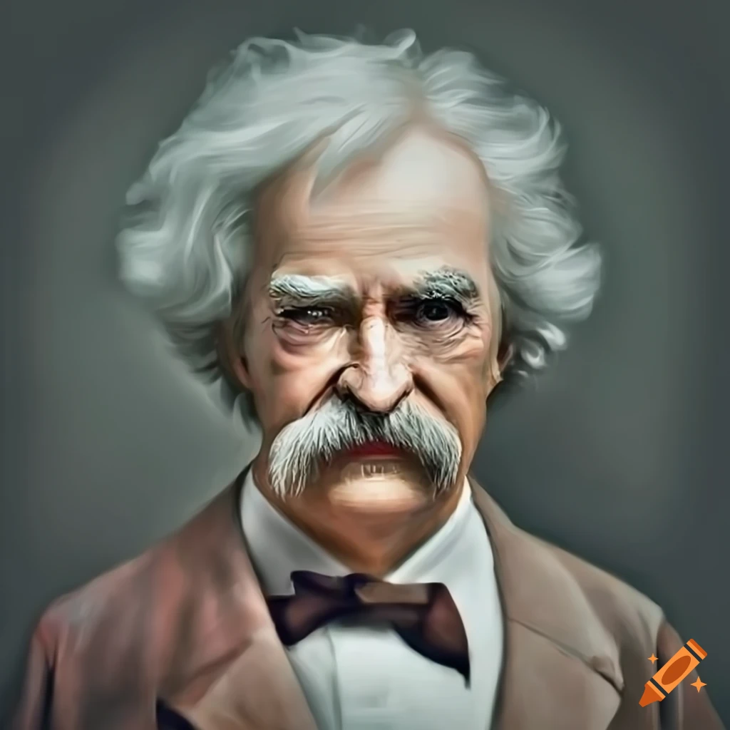 Portrait of mark twain with exaggerated features on Craiyon