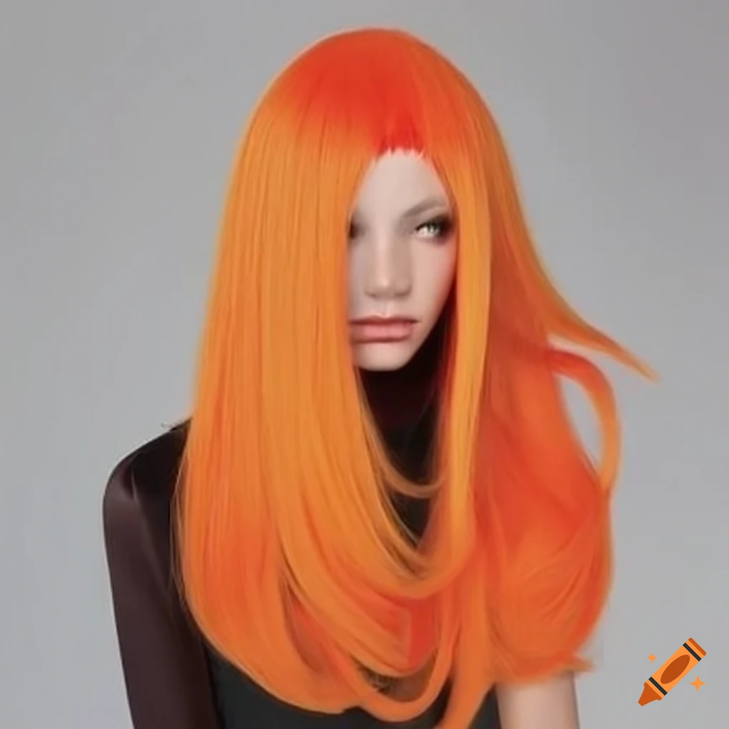 Bright orange long wig on Craiyon
