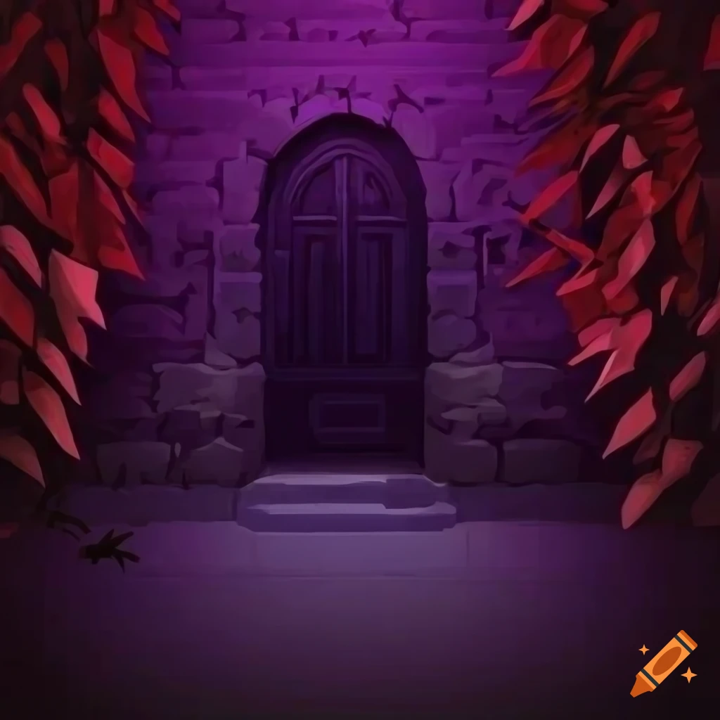 Isometric art of a stone hallway in old ruins with purple lighting and ...