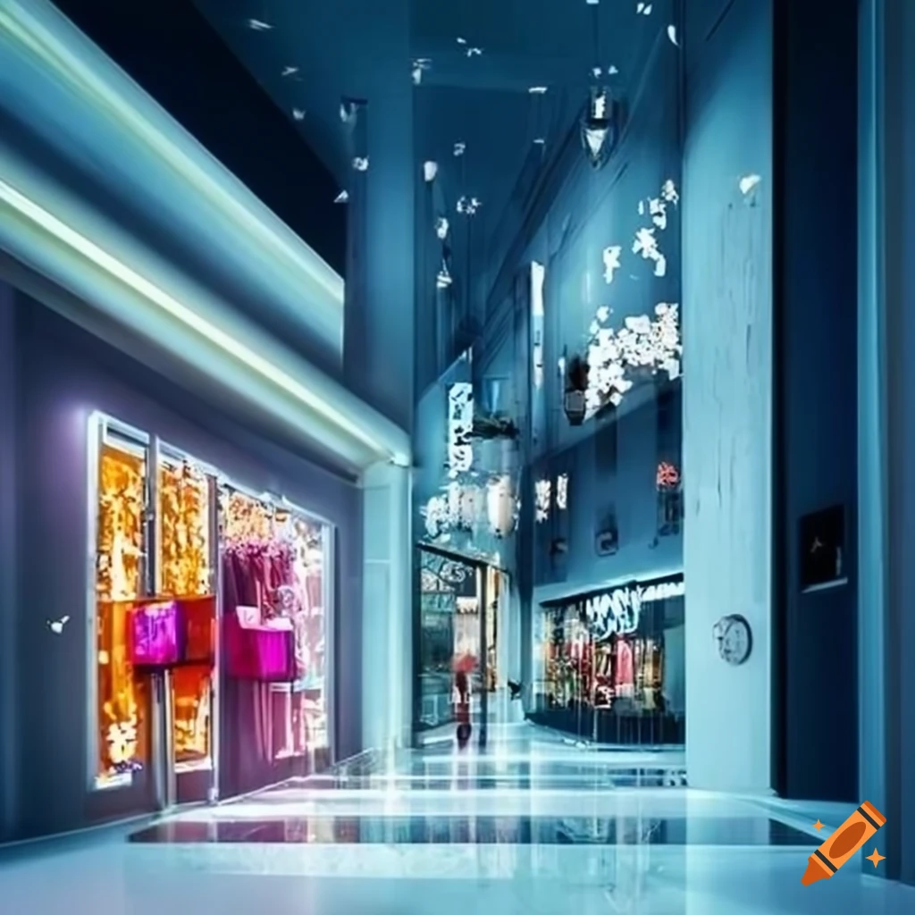Interior of 5-story mall shop with crystal decorations on Craiyon